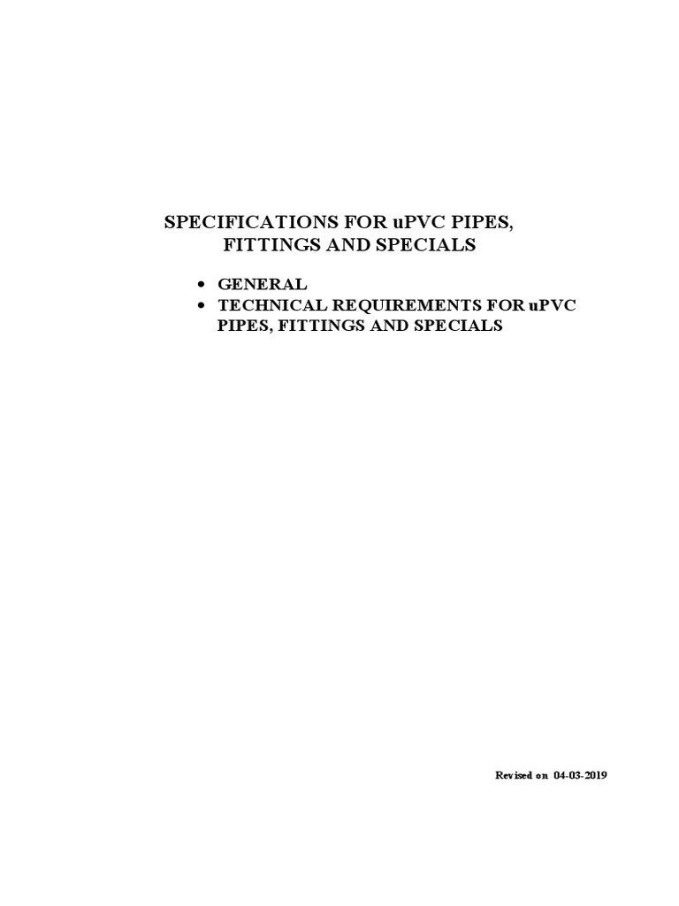 uPVC Pipes and Fittings Specifications | PDF | Pipe (Fluid Conveyance ...