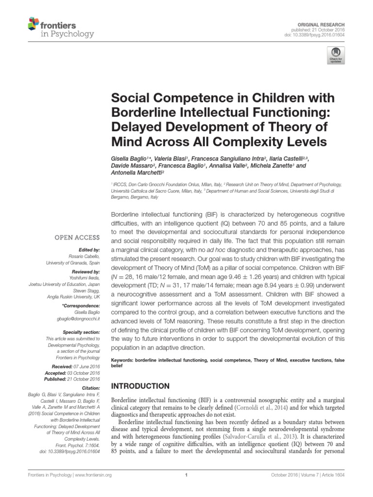 Social Competence in Children With Borderline Intellectual Functioning ...