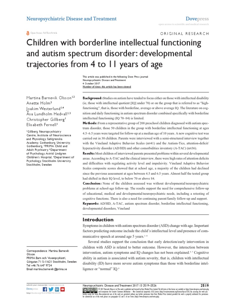 Children With Borderline Intellectual Functioning and Autism Spectrum ...