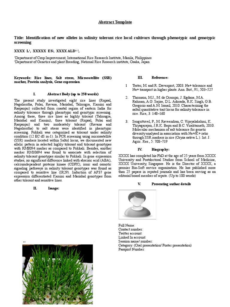 Abstract Template - Meetings Int | PDF | Rice | Microsatellite