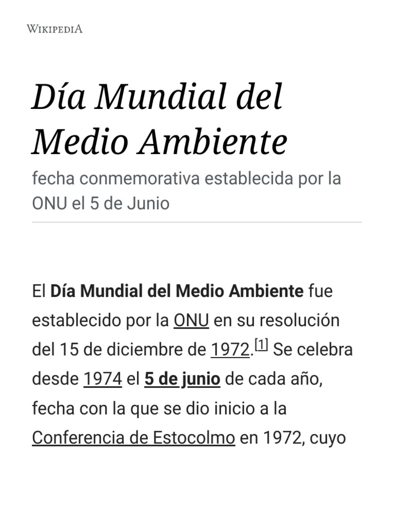 Día Mundial Del Medio Ambiente - Wikipedia, La Enciclopedia Libre | PDF ...