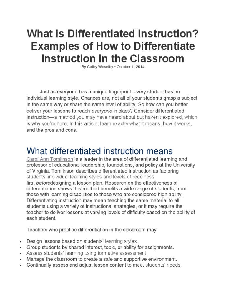 Understanding Differentiated Instruction | PDF | Differentiated ...