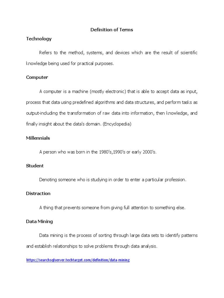 Technology, Computer, Millennials and Student Definitions | PDF