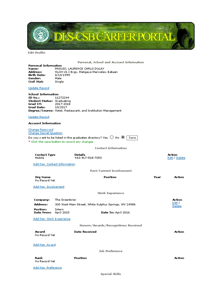 CSB Career Portal | PDF