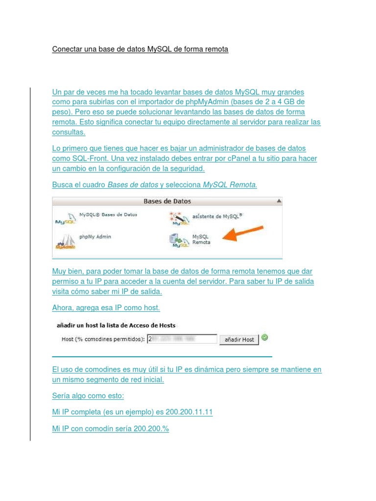 Conectar Una Base de Datos MySQL de Forma Remota | PDF | Dirección IP ...