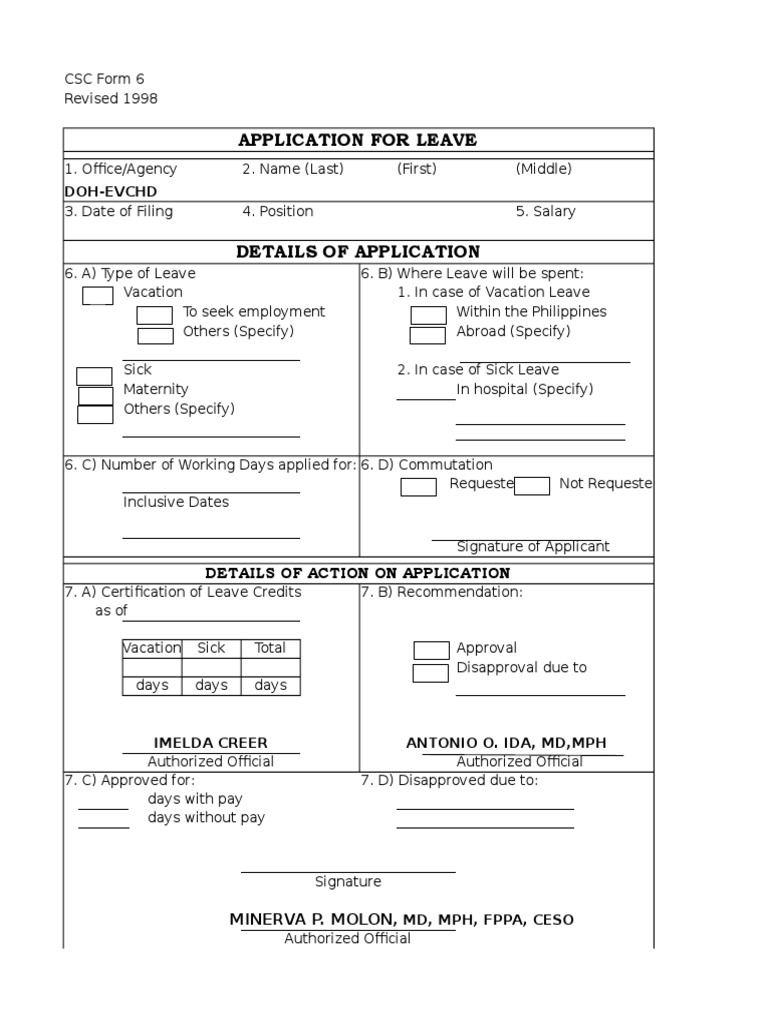 Application For Leave: Doh-Evchd | PDF