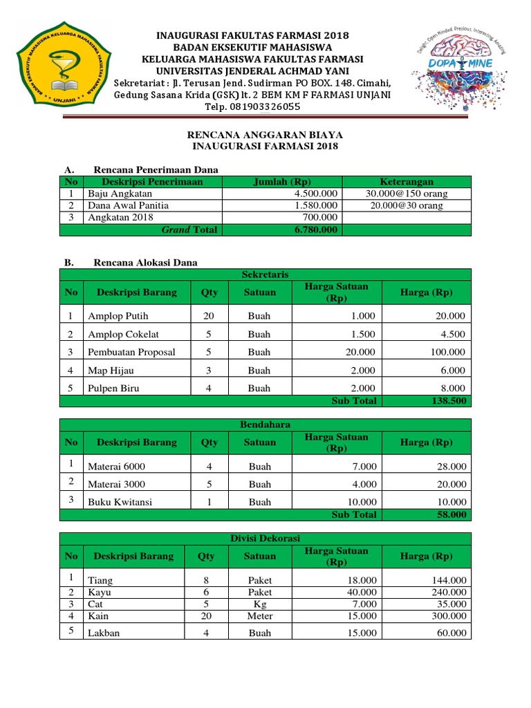 RAB Sponsorship Inaugurasi 2018 | PDF