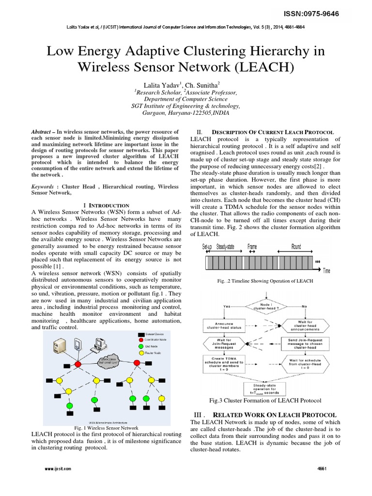 Low Energy Adaptive Clustering Hierarchy In Wireless Sensor Network Leach Pdf Wireless