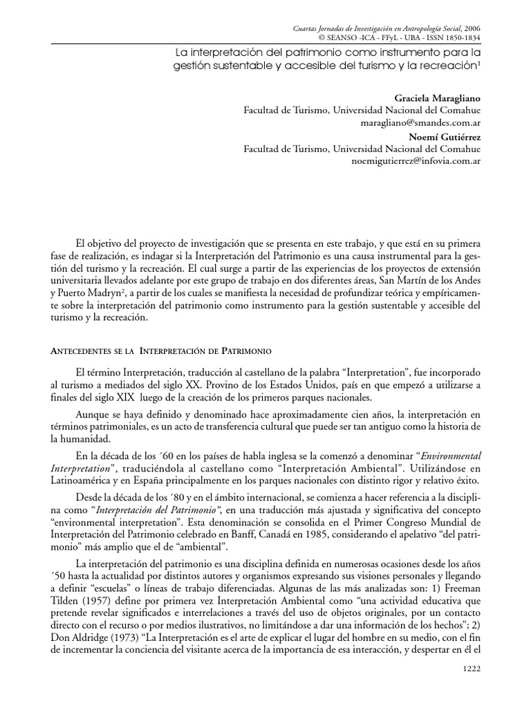 La Interpretacion para El Patrimonio | PDF | Turismo | Bienes (Ley)