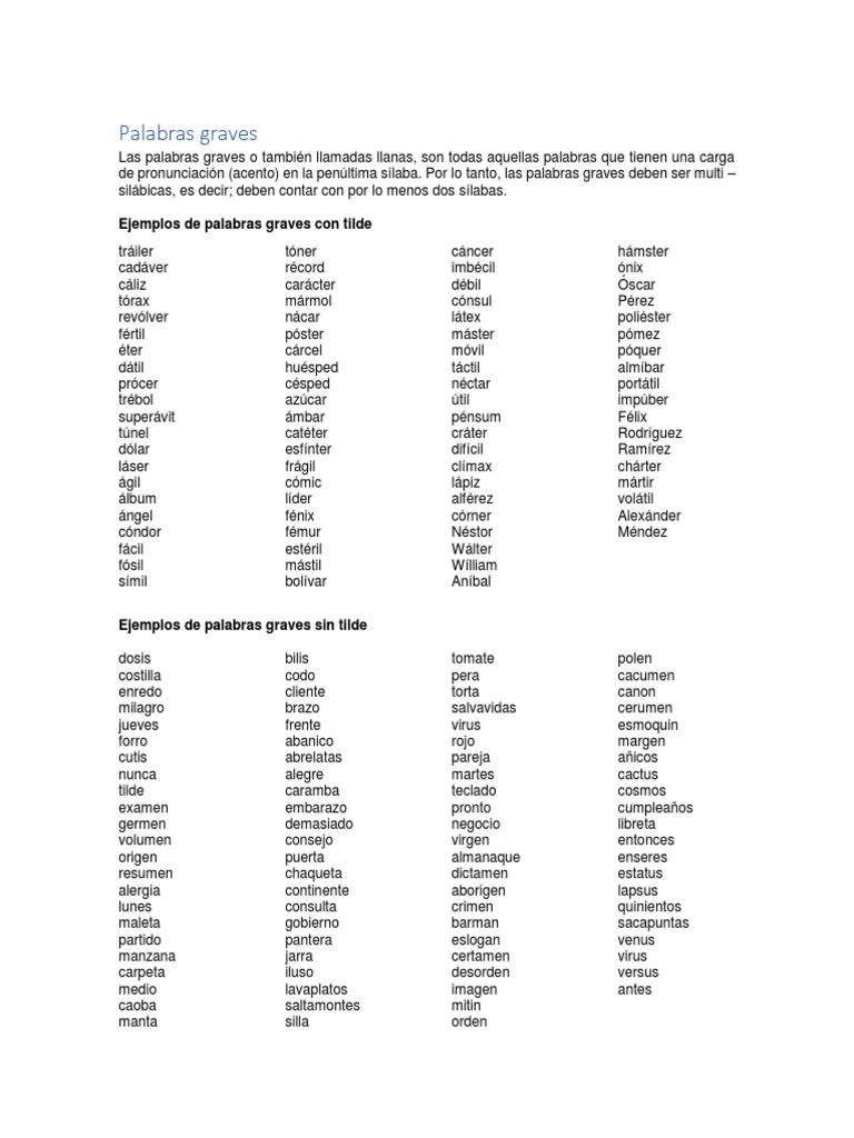 Palabras Graves Resumen | PDF | Lingüística