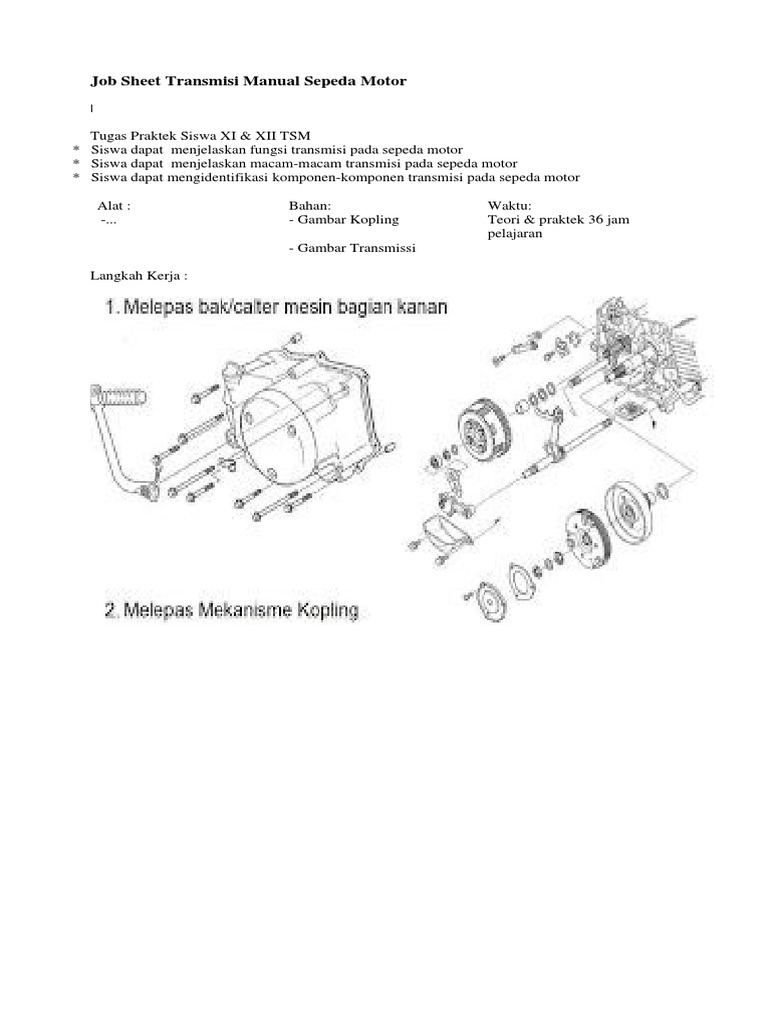 Job Sheet Transmisi Manual Sepeda Motor | PDF