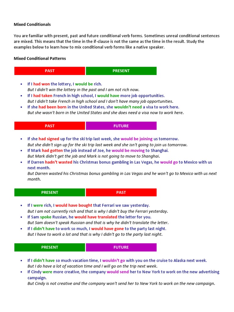 Mixed Conditionals Practice 2 | PDF