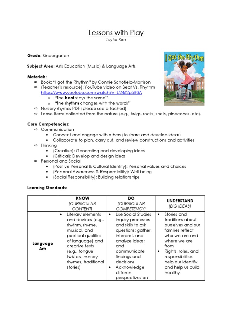 I Got The Rhythm-Lesson With Play | PDF | Rhythm | Preschool
