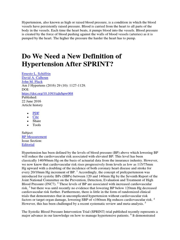 Do We Need A New Definition of Hypertension After SPRINT?: Ernesto L ...