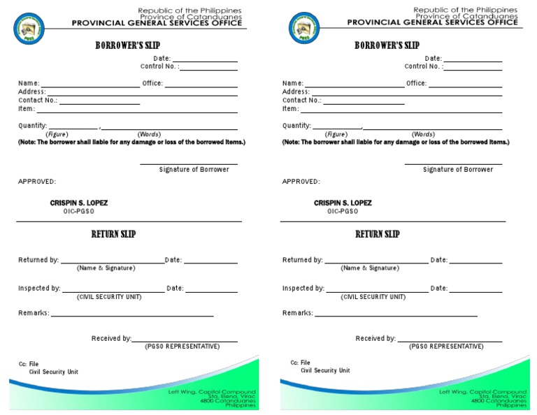Borrower Slip | Download Free PDF | Government | Business