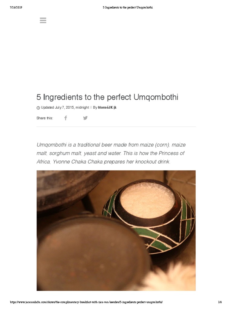 5 Ingredients To The Perfect Umqombothi PDF | Staple Foods | Brewing