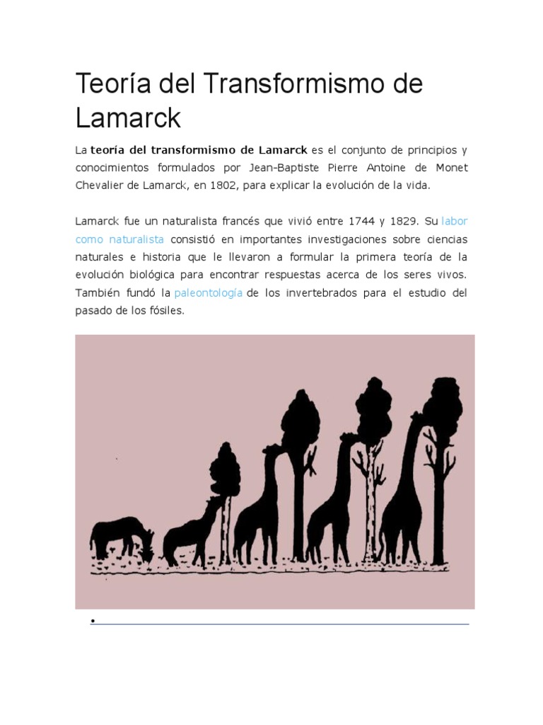 Teoría del Transformismo de Lamarck: labor como naturalista | Evolución ...