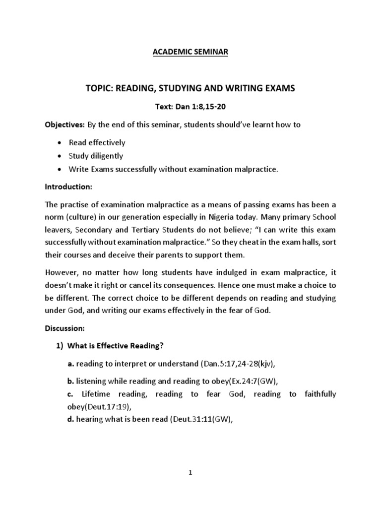 Topic: Reading, Studying and Writing Exams | PDF | Test (Assessment)