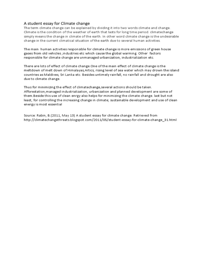 Climate Change Essay | PDF | Greenhouse Effect | Global Warming