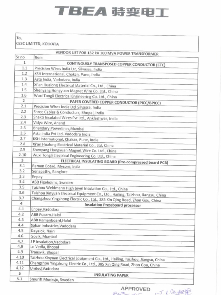 Approved Vendor List | PDF