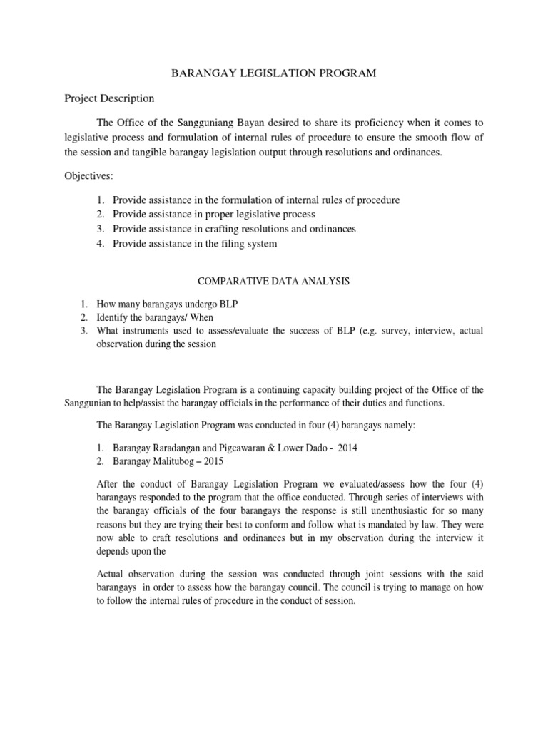 Barangay Legislation Program | PDF | Secretary | Virtue