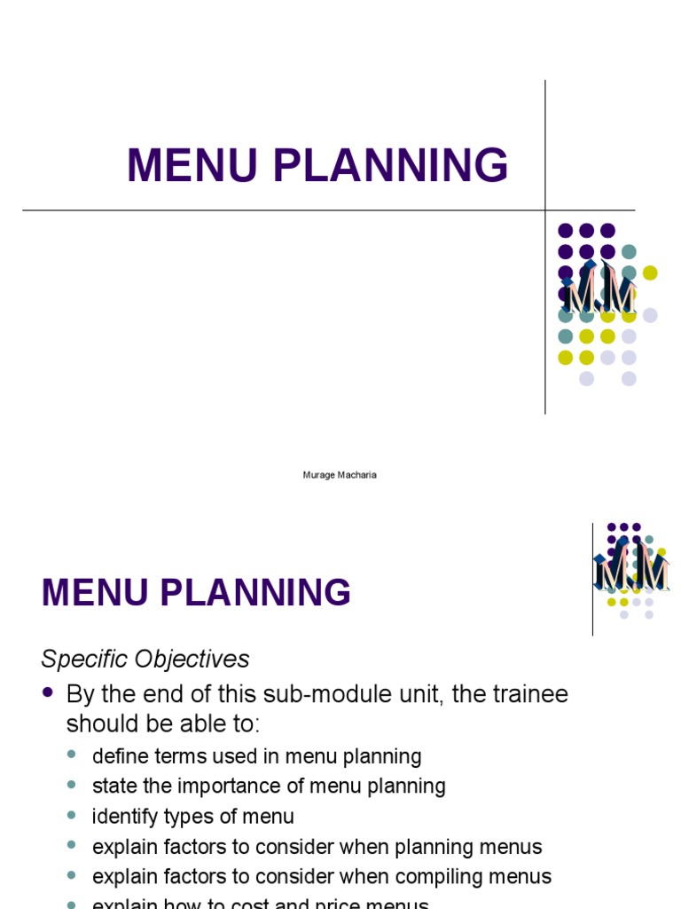 Menu Planning | PDF | Menu | Foods