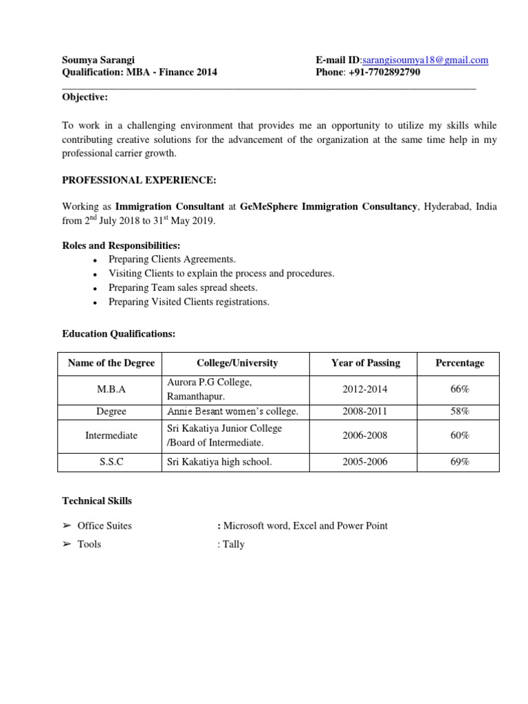 Soumya Resume | PDF | Master Of Business Administration | Curriculum