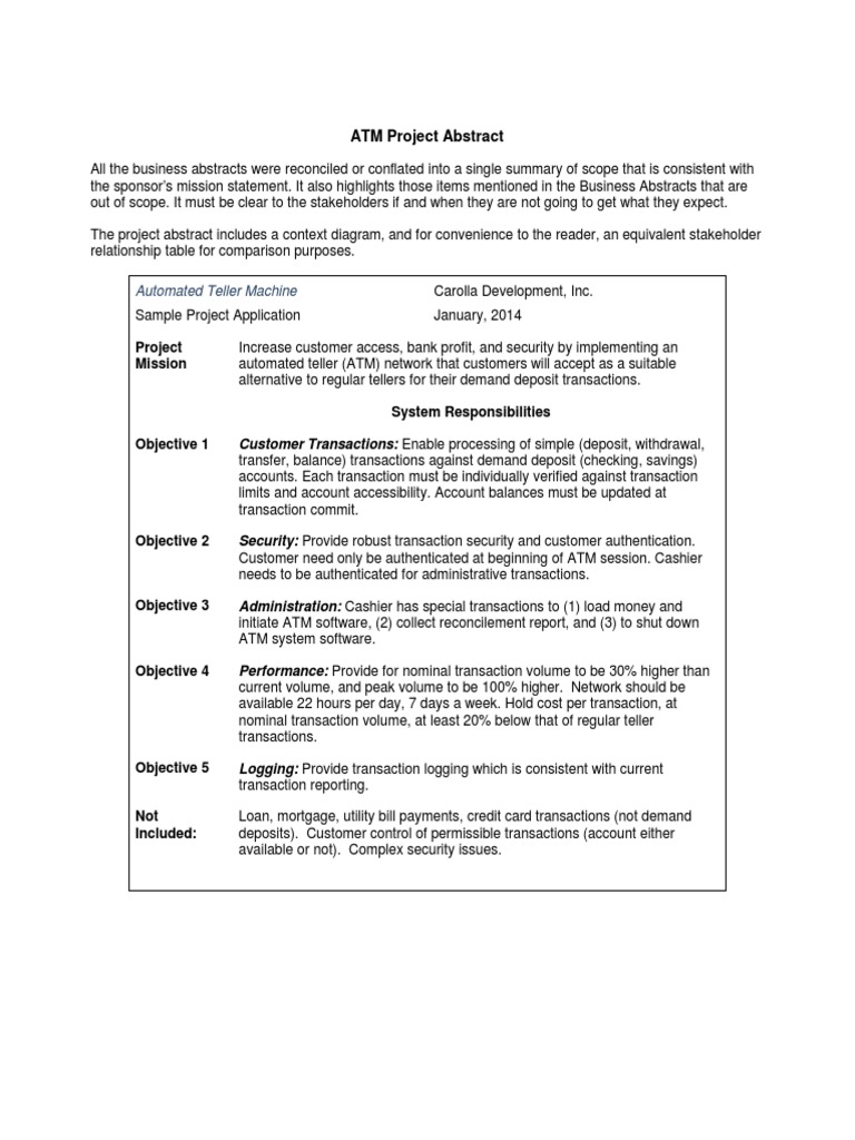 Sample Project Abstract | PDF | Automated Teller Machine | Financial ...