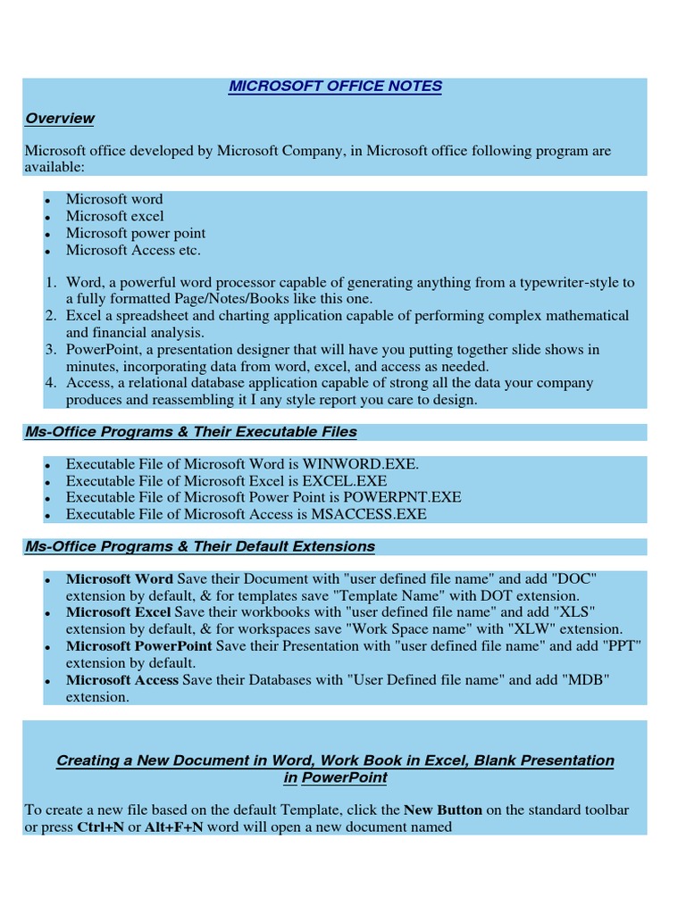 Microsoft Office Notes | PDF | Spreadsheet | Microsoft Excel