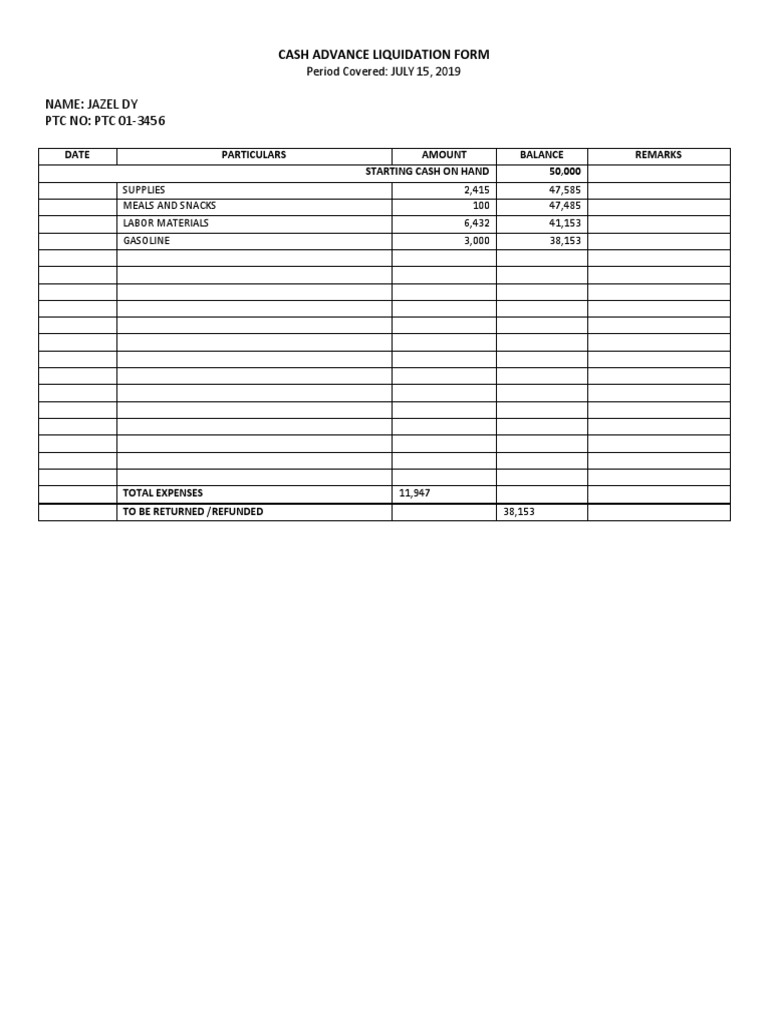 Petty Cash Liquidation Form | PDF