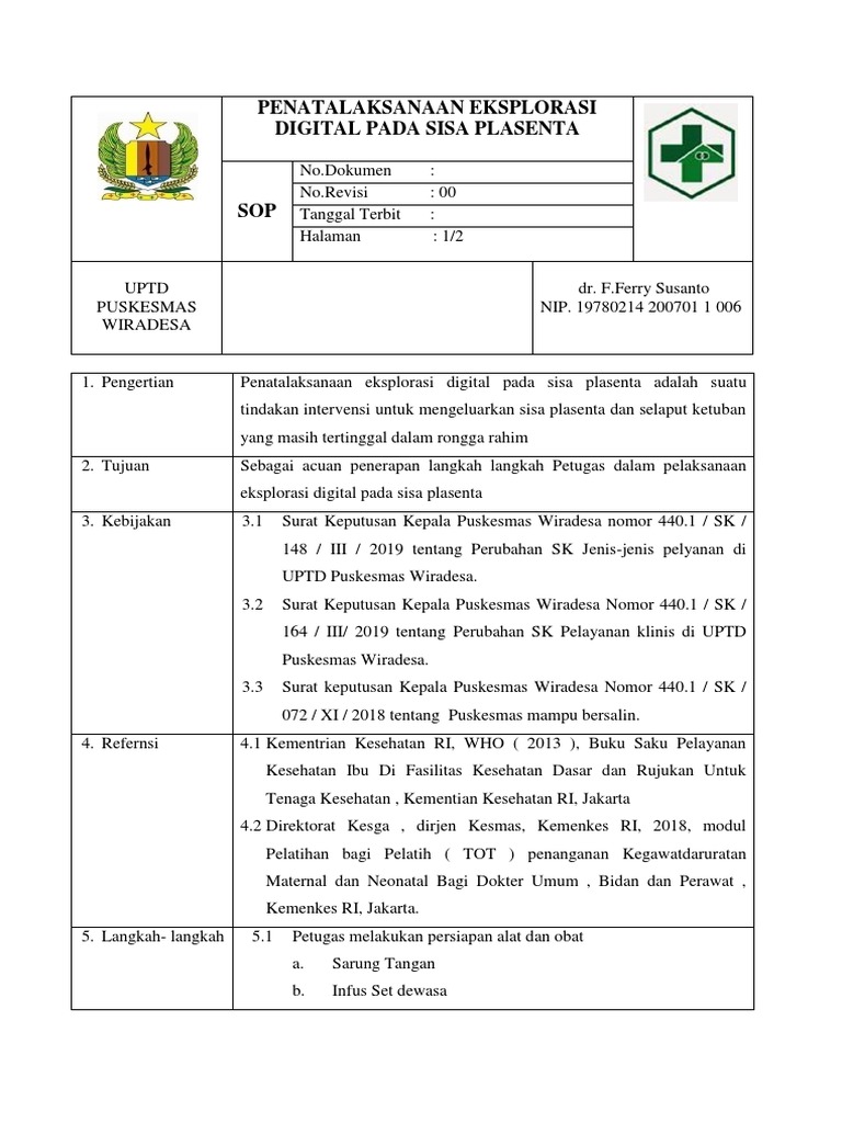 SOP Eksplorasi Digital Pada Sisa Plasenta Print | PDF