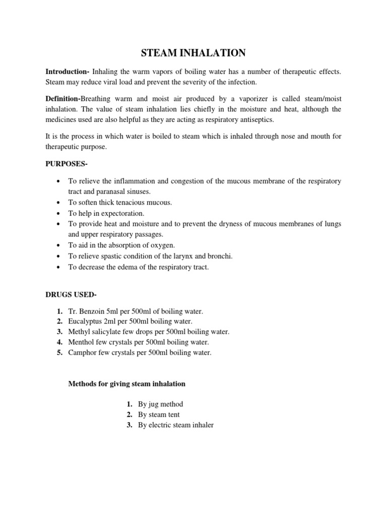Steam Inhalation | PDF | Mucus | Respiratory Tract