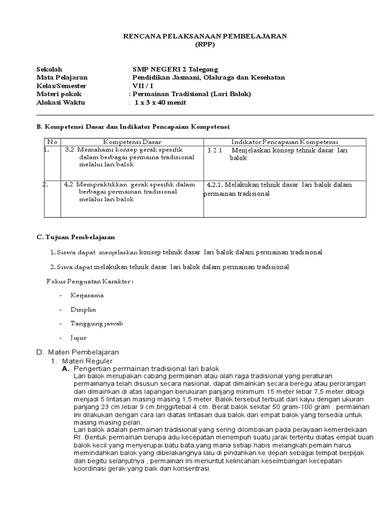 RPP D, Lari Balok | PDF