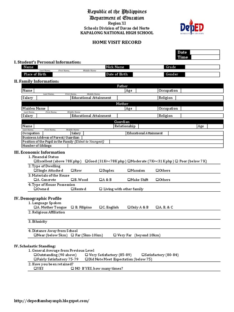 Home Visitation Form | PDF