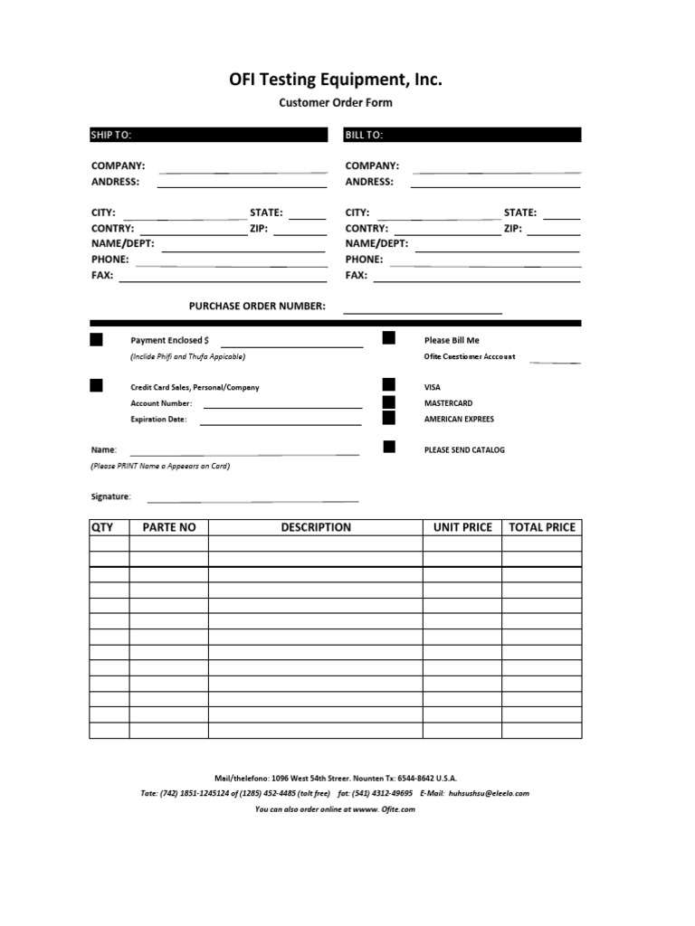 OFI Testing Equipment, Inc.: Customer Order Form | PDF