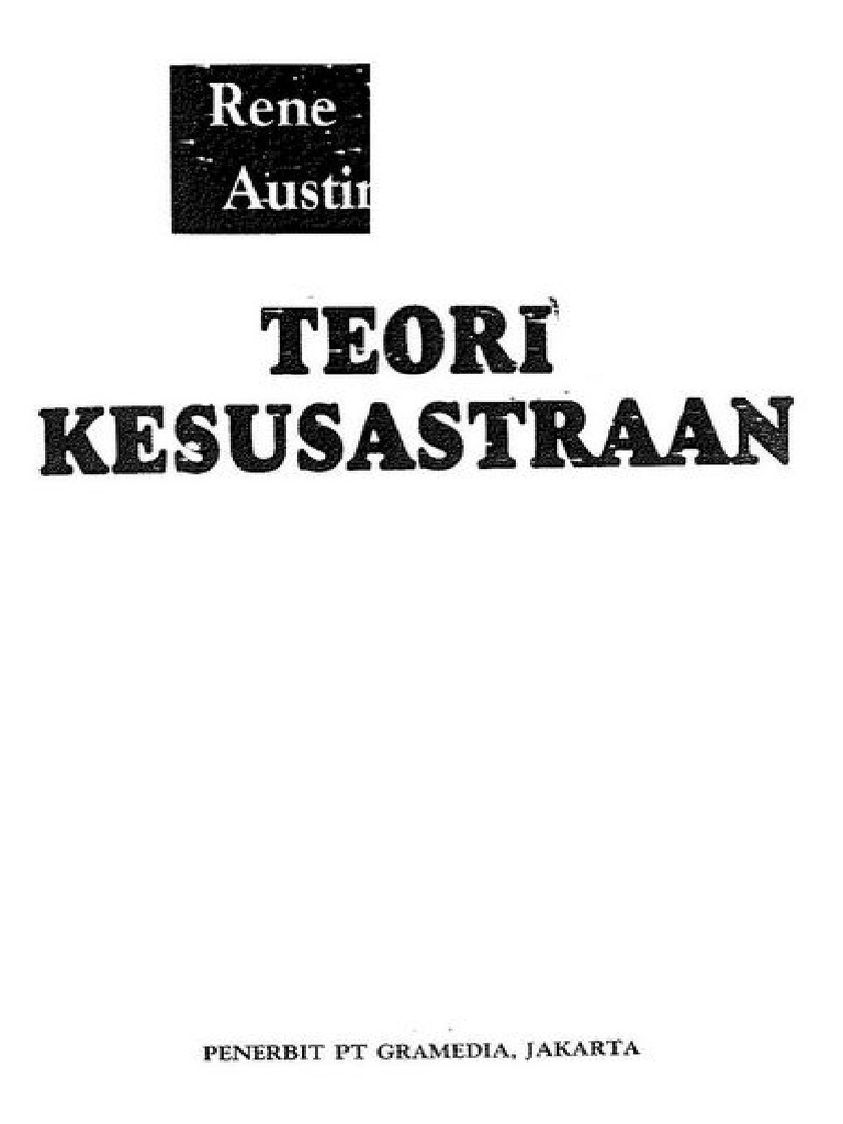 Rene Wellek Teori Kesusastraan. Intro PDF | PDF