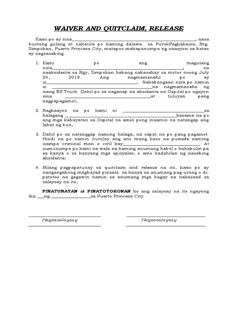 Quit Claim Tagalog | PDF