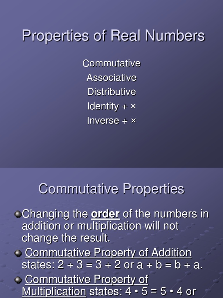 Properties of Real Numbers Explained | PDF | Multiplication | Numbers