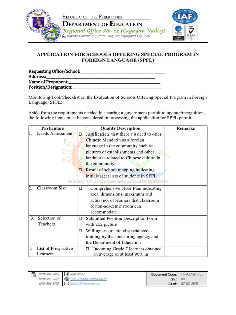 Application Form For Special Programs | PDF | Classroom | Teachers