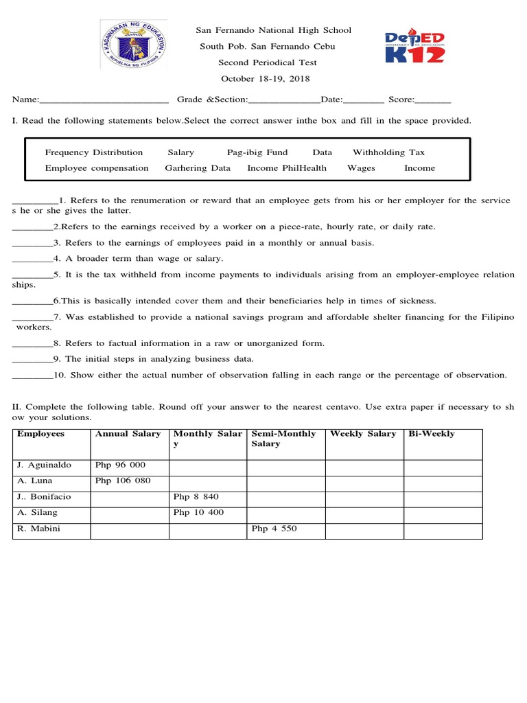 Test 1 Business Math Final | PDF | Salary | Withholding Tax