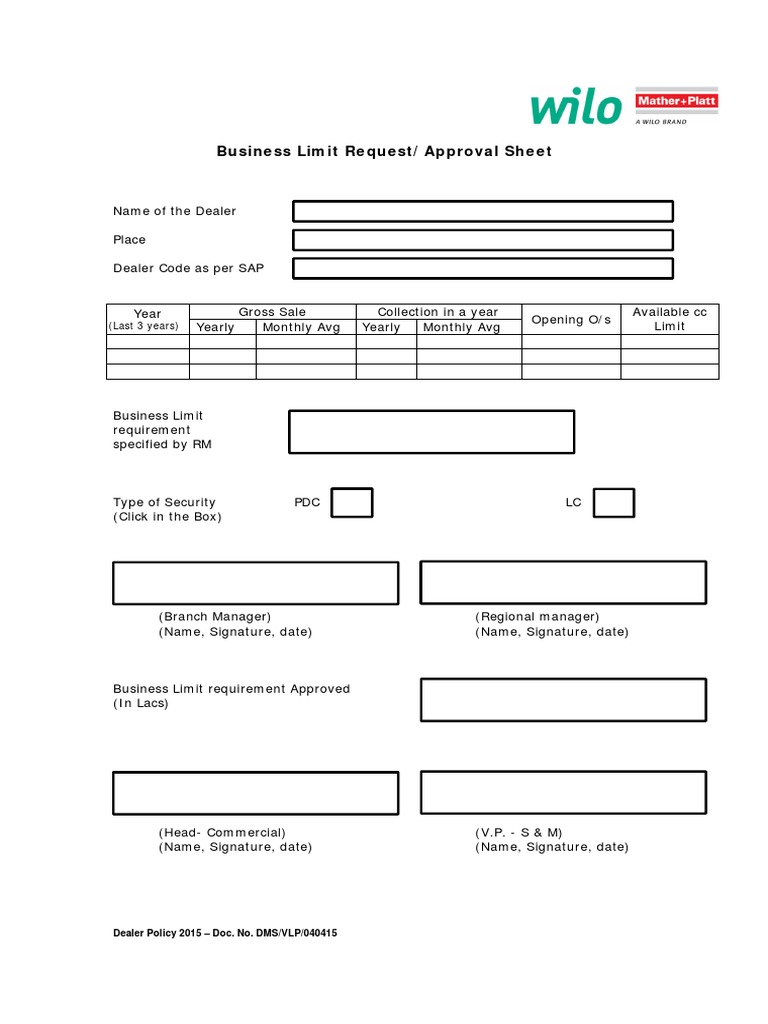 Business Limit Approval Request Form | PDF