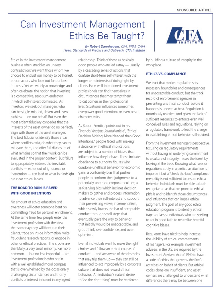 Ethics in Investment | PDF | Investment Management | Investing