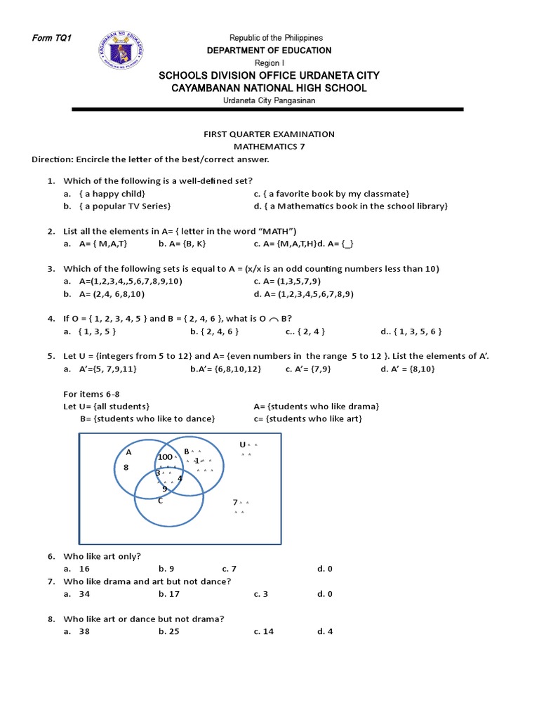 Math 7 First Quarter Exam Guide | PDF | Numbers | Rational Number
