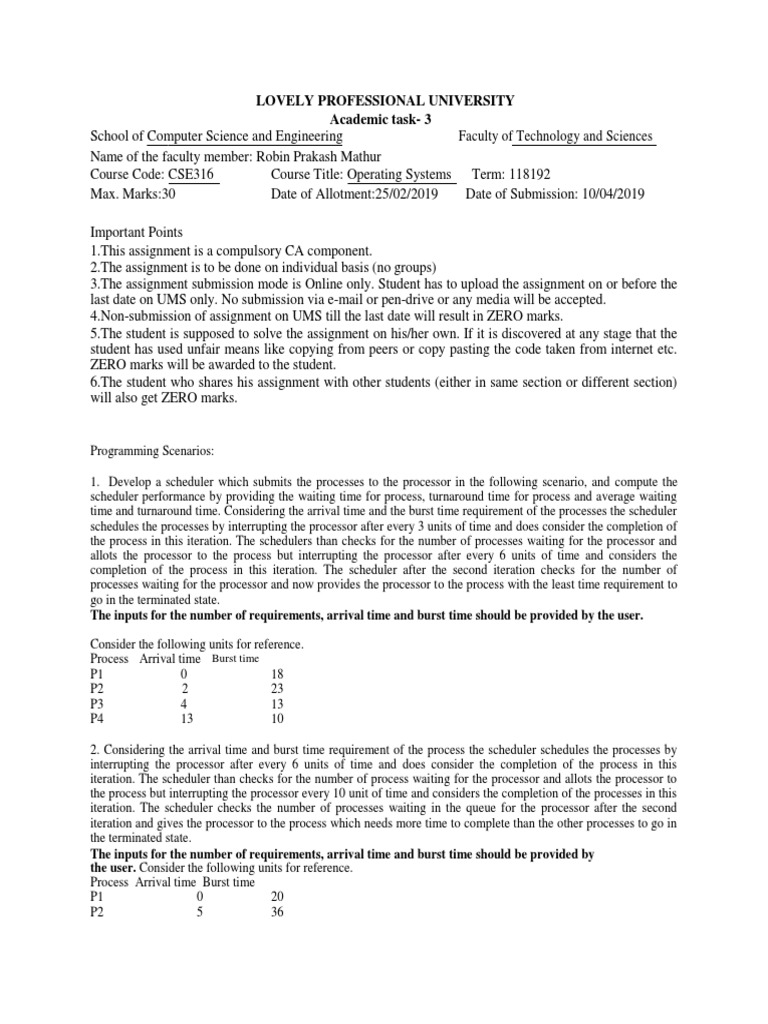 Assignment 316 | PDF | Scheduling (Computing) | Thread (Computing)