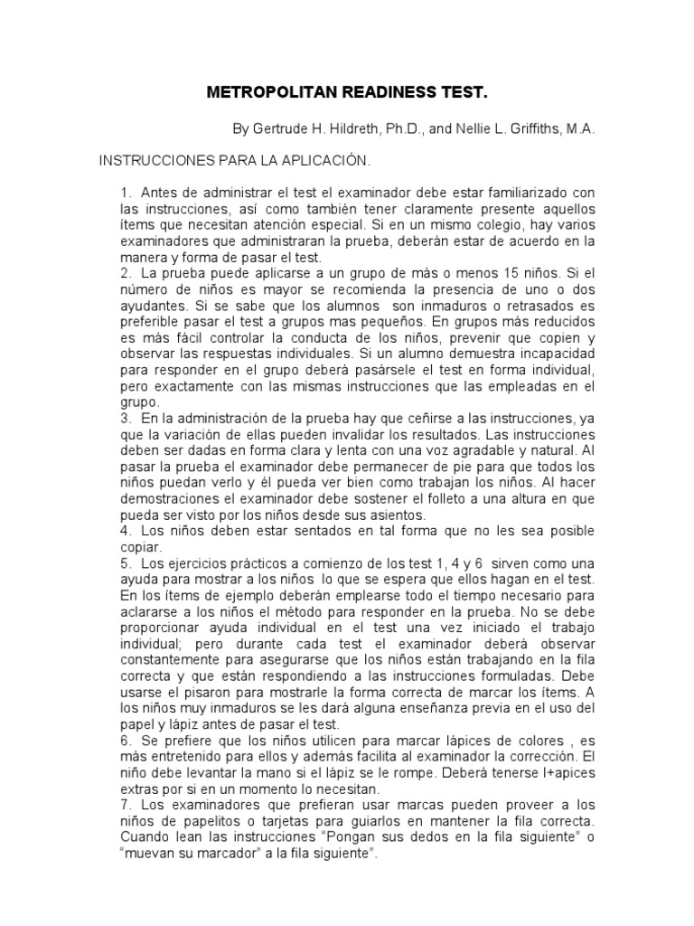 Metropolitan Readiness Test | PDF
