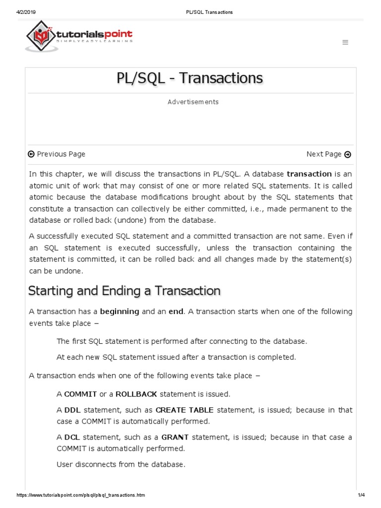 PL SQL Transactions | Download Free PDF | Database Transaction | Pl/Sql