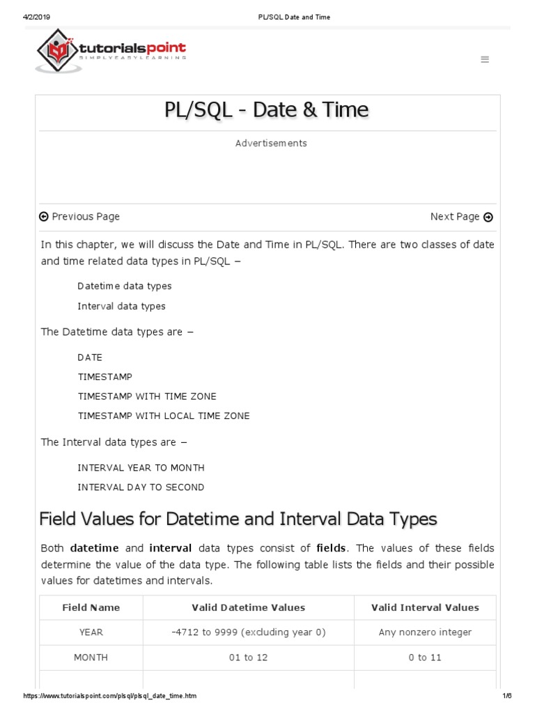 Pl Sql Date And Time Pdf Pl Sql Information Technology Management