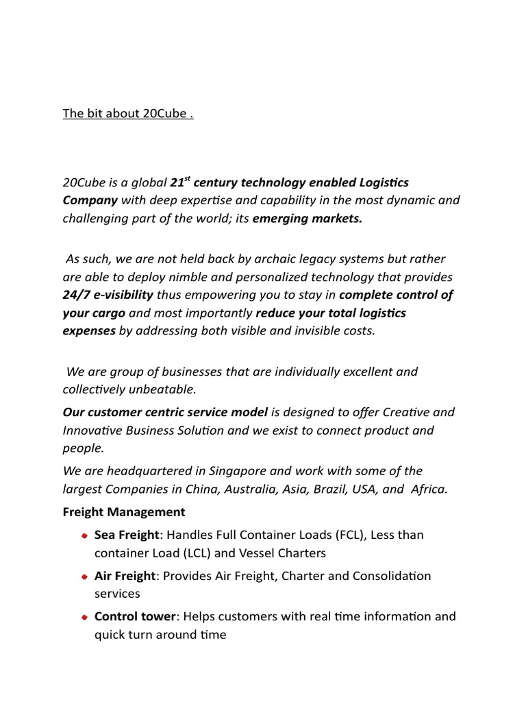 The Bit About 20cube | PDF | Cargo | Logistics