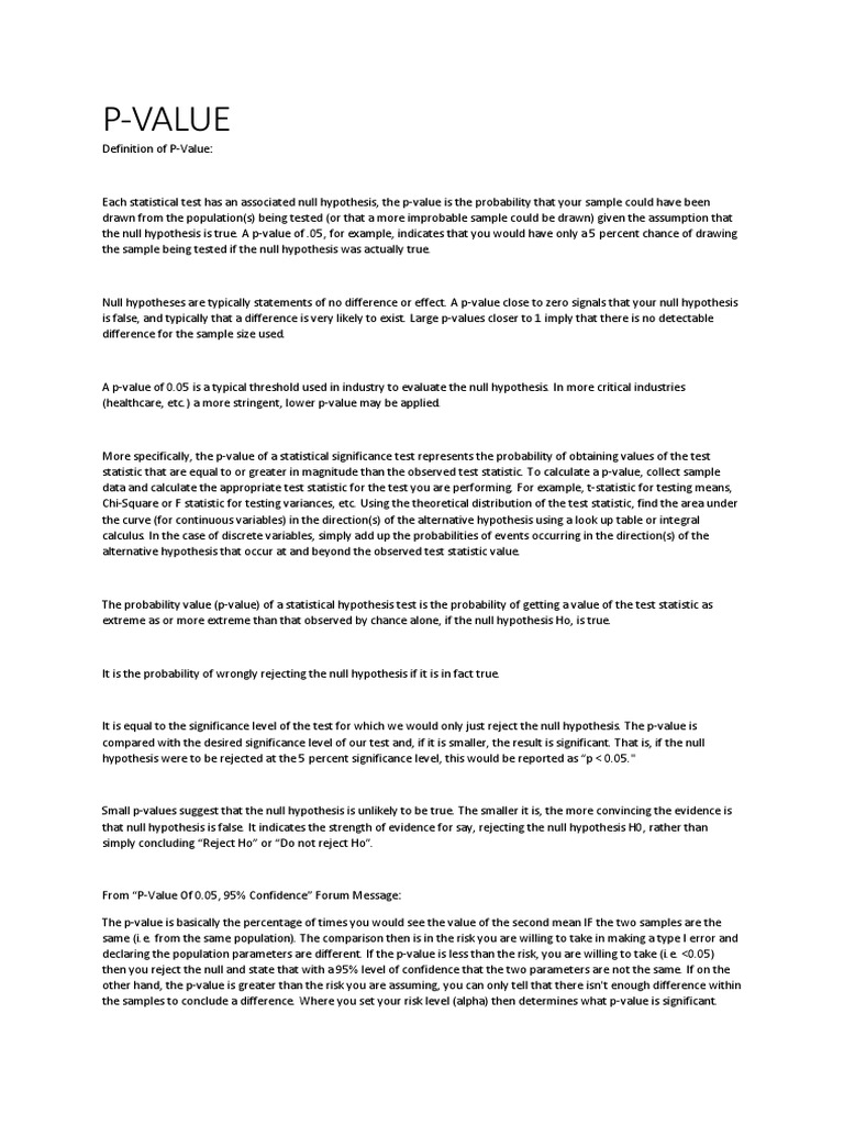 P Value Definition | PDF | P Value | Statistical Hypothesis Testing