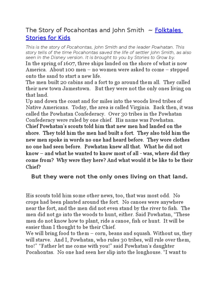 Pocahontas and John Smith Story | PDF